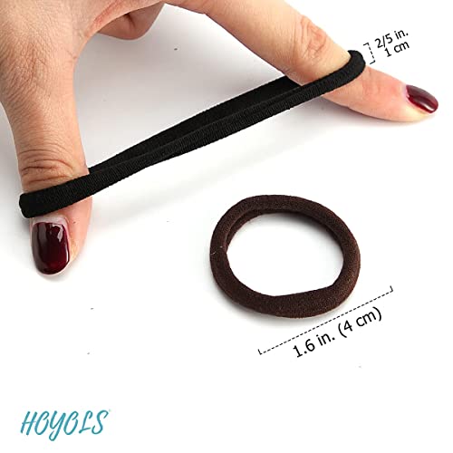 HOYOLS Soft Thick Seamless Cotton Hair Ties, Ponytail Scrunchies Head bands No Damage Crease for Women Girls Kids Ponytail Holder 100 Pieces (Brunette Brown Set)