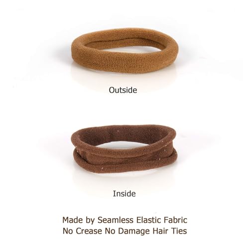 HOYOLS Soft Thick Seamless Cotton Hair Ties, Ponytail Scrunchies Head bands No Damage Crease for Women Girls Kids Ponytail Holder 100 Pieces (Brunette Brown Set)