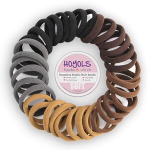 HOYOLS Soft Thick Seamless Cotton Hair Ties, Ponytail Scrunchies Head bands No Damage Crease for Women Girls Kids Ponytail Holder 100 Pieces (Brunette Brown Set)