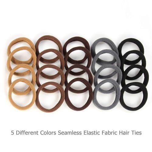 HOYOLS Soft Thick Seamless Cotton Hair Ties, Ponytail Scrunchies Head bands No Damage Crease for Women Girls Kids Ponytail Holder 100 Pieces (Brunette Brown Set)