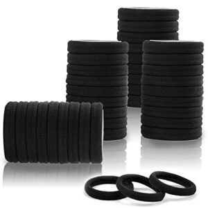 100pcs black hair ties for women, no crease no damage, seamless cotton bands for thick thin hair, soft ponytail holders, accessories for girls