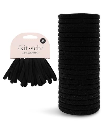 Kitsch Elastic Hair Ties for Women - Black Hair Ties No Damage | Black Rubber Bands for Hair | Hair Bands for Women's Hair & Ponytail Holders | Hair Elastics | Small Hair Ties for Thick Hair, 20pcs