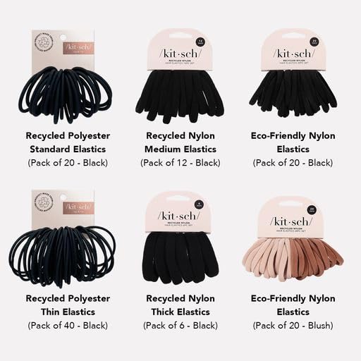 Kitsch Elastic Hair Ties for Women - Black Hair Ties No Damage | Black Rubber Bands for Hair | Hair Bands for Women's Hair & Ponytail Holders | Hair Elastics | Small Hair Ties for Thick Hair, 20pcs