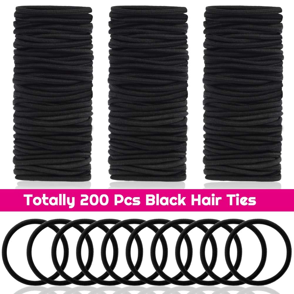 Anezus 200 Pcs Black Elastics Hair Ties Small Bulk Hair Ties Hair Bands (4mm)