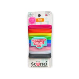 scunci no-slip grip gel evolution ponytailers elastics, assorted colors, 28 count (pack of 1)