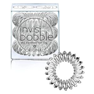 invisibobble original traceless spiral hair ties with strong grip, non-soaking, hair accessories for women - crystal clear , 3 count (pack of 1)