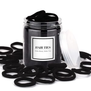 ifwevs 50pcs black hair ties,cotton seamless ponytail holders,no damage elastics hair bands for thick heavy &curly hair