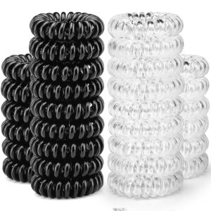 tailaimei 30 pcs spiral hair ties, no crease coil hair ties, phone cord hair ties for thick hair - women ponytail holder elastics(black&transparent)