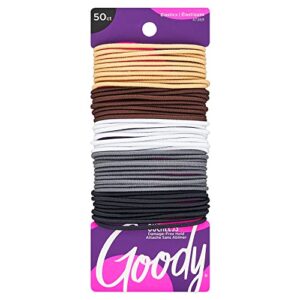 goody ouchless elastic hair tie - 50 count, neutral colors - 2mm for fine to medium hair - pain-free hair accessories for men, women, boys, and girls - for long lasting braids, ponytails