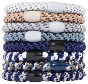 l. erickson grab & go pony - indigo blues - 8 pack ponytail holder hair ties - blue, navy mix