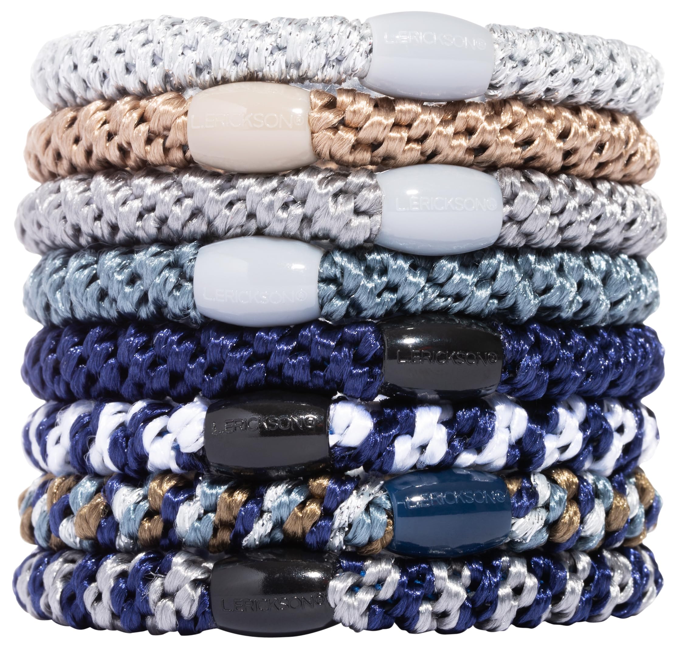 L. Erickson Grab & Go Pony - Indigo Blues - 8 Pack Ponytail Holder Hair Ties - Blue, Navy Mix