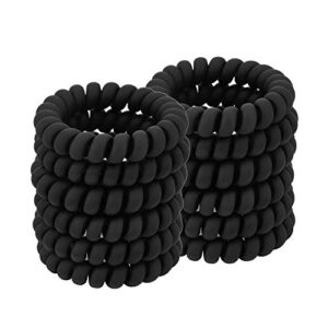 spiral hair ties (matte black,12 pcs), coil hair ties for thick hair, ponytail holder hair ties for women, no crease hair ties, phone cord hair ties for all hair types with plastic spiral