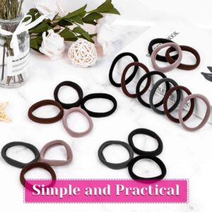 Anezus 50 Pcs Thick Black Hair Ties Large Hair Elastics Bulk Hair Ties Stretch Hair Bands Ponytail Holders for Thick Heavy and Curly Hair, Neutral Colors