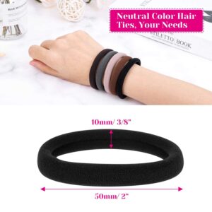 Anezus 50 Pcs Thick Black Hair Ties Large Hair Elastics Bulk Hair Ties Stretch Hair Bands Ponytail Holders for Thick Heavy and Curly Hair, Neutral Colors