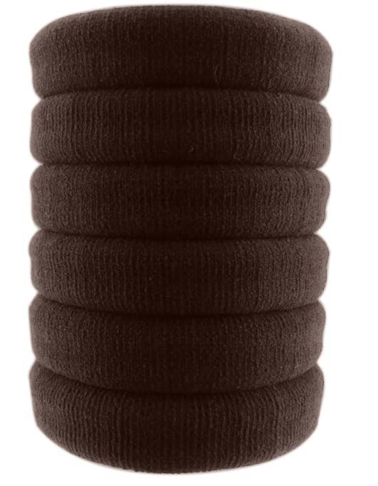 Styla Hair Pack of 6 Brown Wrinkle Free Elastic Bands for Thick, Curly and Wavy Hair, Seamless, Non-Slip, No Damage, Ponytail Design for Women and Men, Comfort