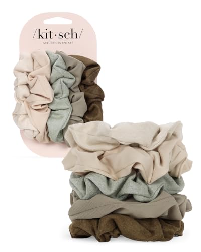 Kitsch Scrunchies for Women's Hair - Assorted Hair Scrunchies | Large Hair Ties for Women | Hair Tie Scrunchies for Girls | Cute Scrunchie | Hair Bands & Ponytail Holders, 5pc (Eucalyptus)