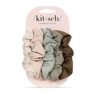 Kitsch Scrunchies for Women's Hair - Assorted Hair Scrunchies | Large Hair Ties for Women | Hair Tie Scrunchies for Girls | Cute Scrunchie | Hair Bands & Ponytail Holders, 5pc (Eucalyptus)