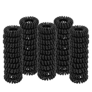 spiral hair ties (small black,50 pcs), coil hair ties for thick hair, ponytail holder hair ties for women, no crease hair ties, phone cord hair ties for all hair types with plastic spiral