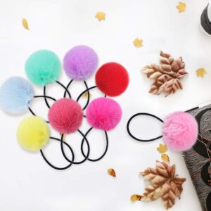 MORGLES Pom Pom Hair Ties, 16pcs Girls Hair Ties Hair Accessories Fluffy Ponytail Holders PomPom Hair Band for Girls Toddlers Pigtail, 2 inch