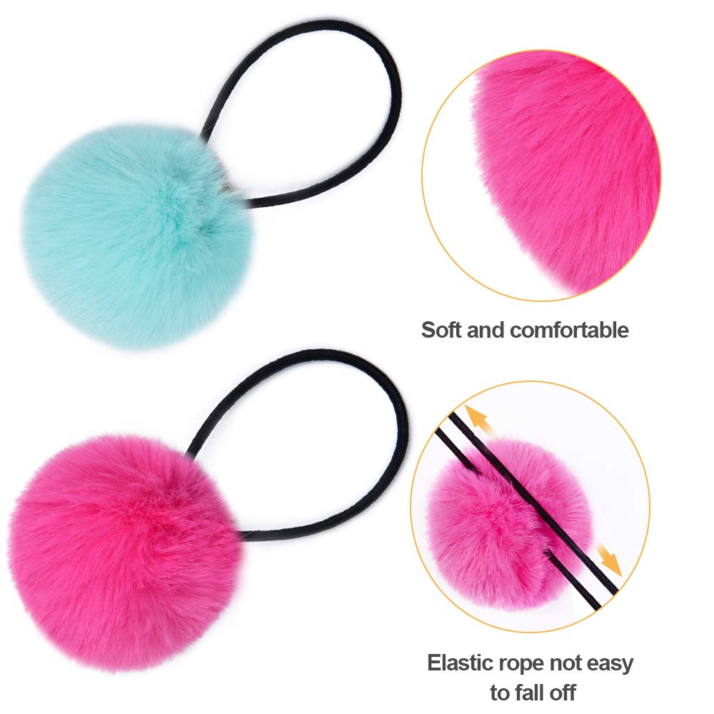 MORGLES Pom Pom Hair Ties, 16pcs Girls Hair Ties Hair Accessories Fluffy Ponytail Holders PomPom Hair Band for Girls Toddlers Pigtail, 2 inch