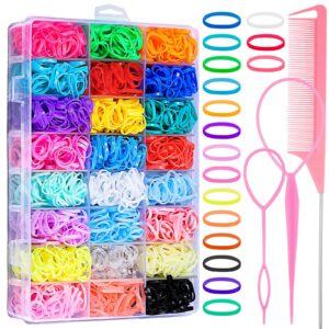 2000 pcs elastic hair rubber bands for girls, 24 colors small girl hair ties baby hair ties elastic rubber bands with topsy tail hair tools hair accessories for toddler baby girl hair