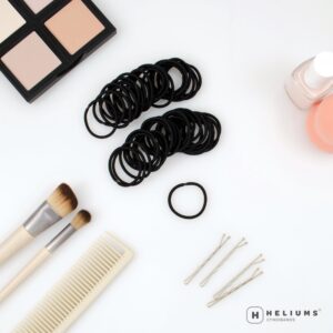 Heliums Small Hair Ties - Black - 1 Inch Hair Bands, 2mm Hair Elastics For Thin Hair and Kids - No Damage Ponytail Holders in Neutral Colors - 48 Count