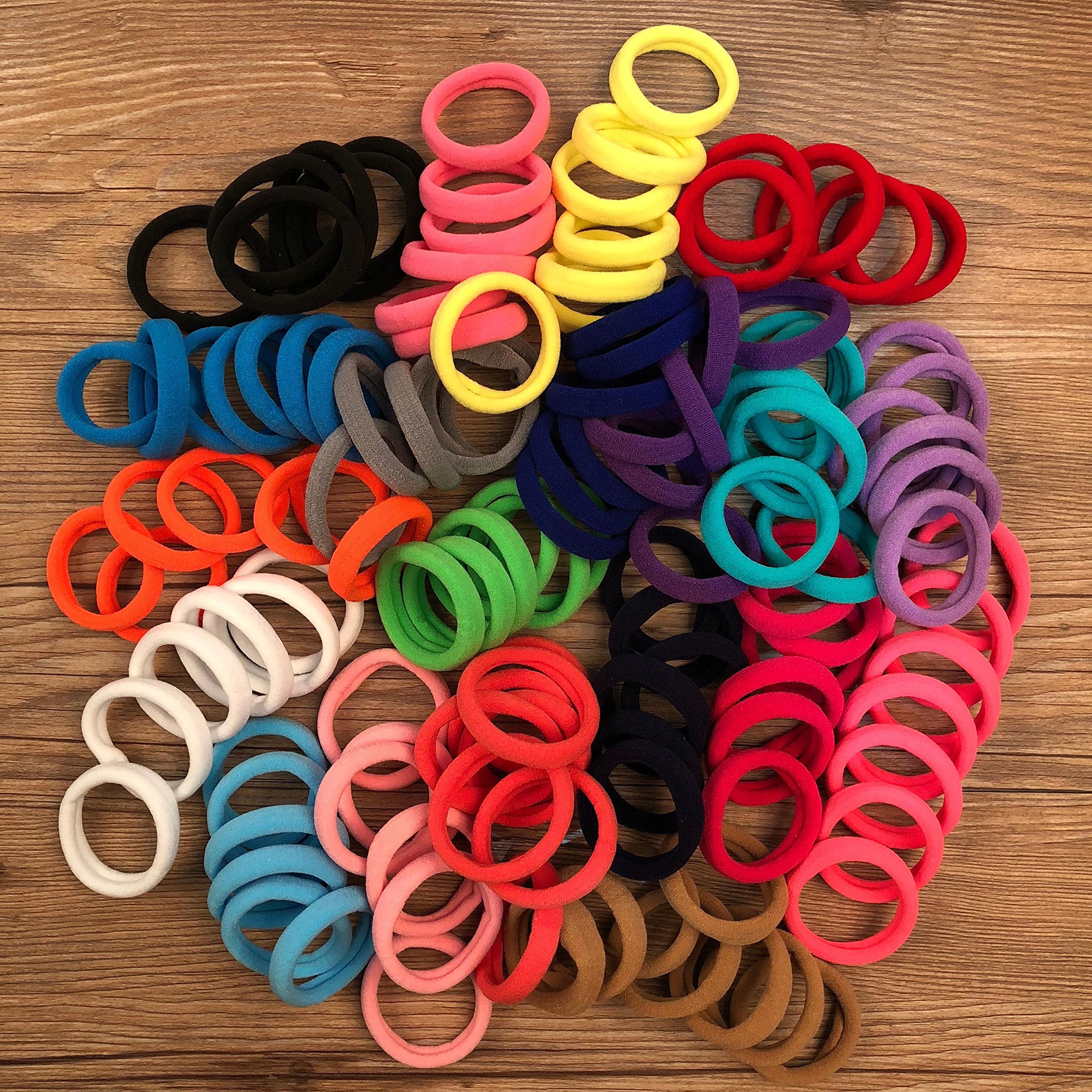 XIMA 60pcs Nylon Elastic Hair Ties Hair Ties Bands Rope No Crease Elastic Fabric Large Cotton Stretch Ouchless Ponytail Holders (60pcs-Tan(HT007-17))