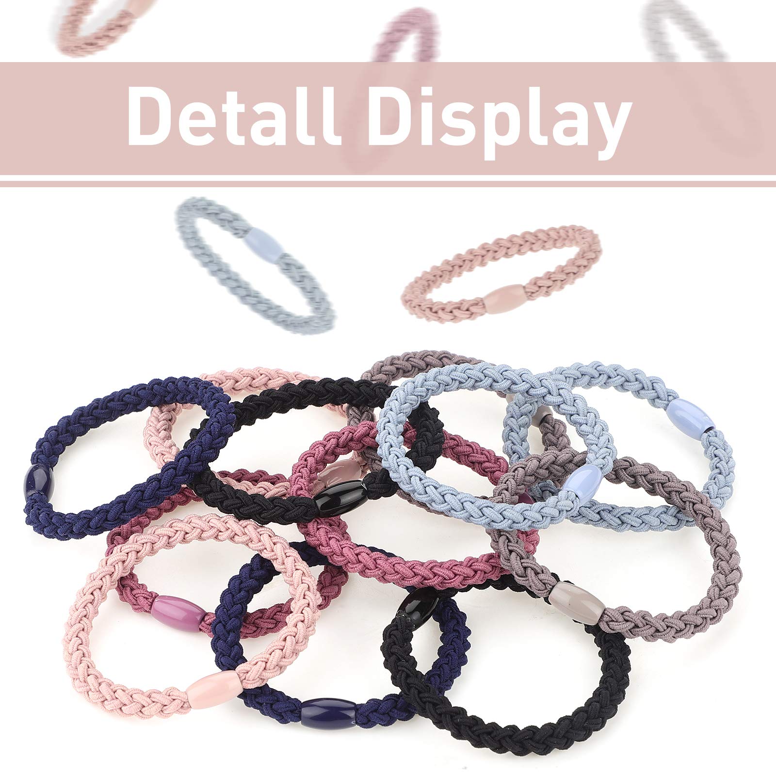 12 Pieces Cotton Hair Ties Braided Hair Bands Elastic Hair Ties Ropes Braided Ponytail Holders Hair Accessories for Women Girls Thick Heavy and Curly Hair (Mixed Colors)