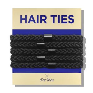 havhaf braided mens hair ties for men - for buns curly thick dense hair elastic hair ties for guys | no damage crease breakage black 5 count (pack of 1)