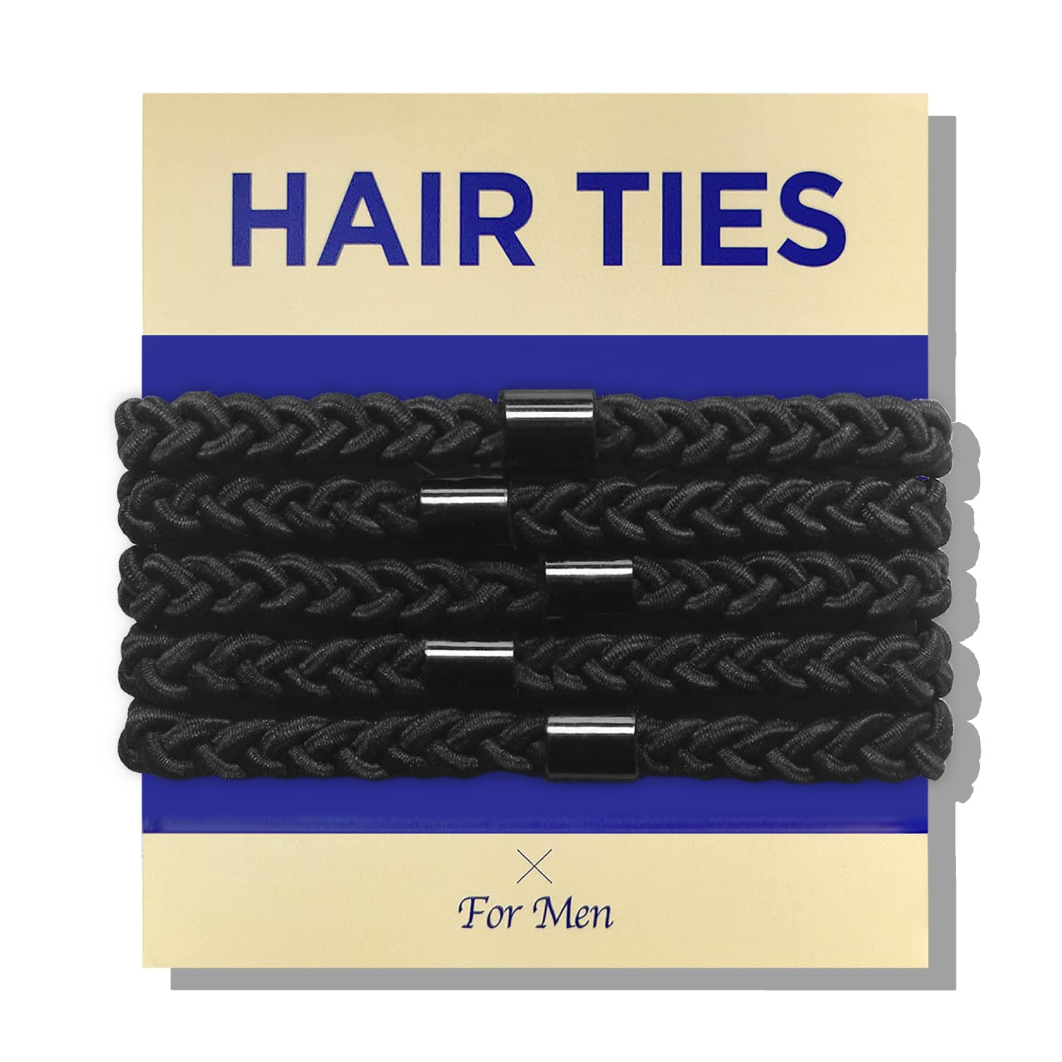 HAVHAF Braided Mens Hair Ties For Men - For Buns Curly Thick Dense Hair Elastic Hair Ties For Guys | No damage Crease Breakage Black 5 Count (Pack of 1)