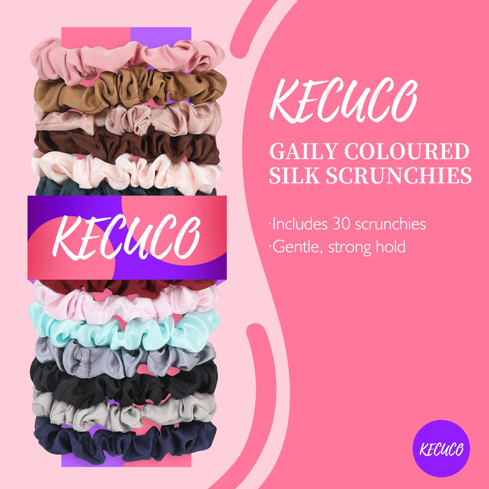 KECUCO 30Pcs Small Satin Hair Scrunchies Silk Hair Ties, Satin Elastic Hair Bands, Elastics Ponytail Holders for Women Girls Hair Accessories Gift (Multicolor A)