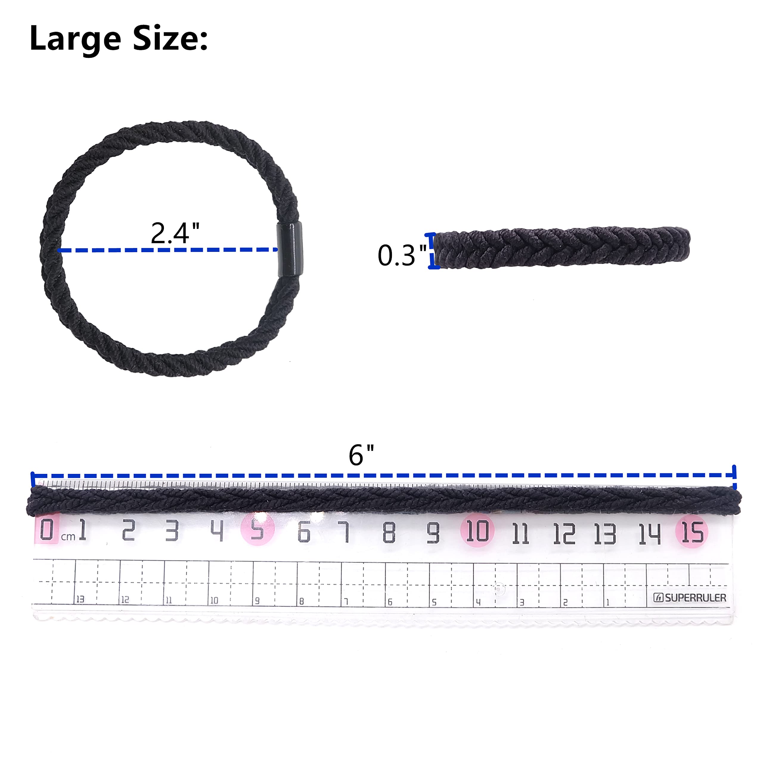 WDGROW Large Braided Mens Hair Ties, for Longhairs Men Bun,Thick Black Pony Tails Ties for Women,Guys, Bracelet Hair Tie,For Thick and Thin Hair,12 Packs,Durable (Black)