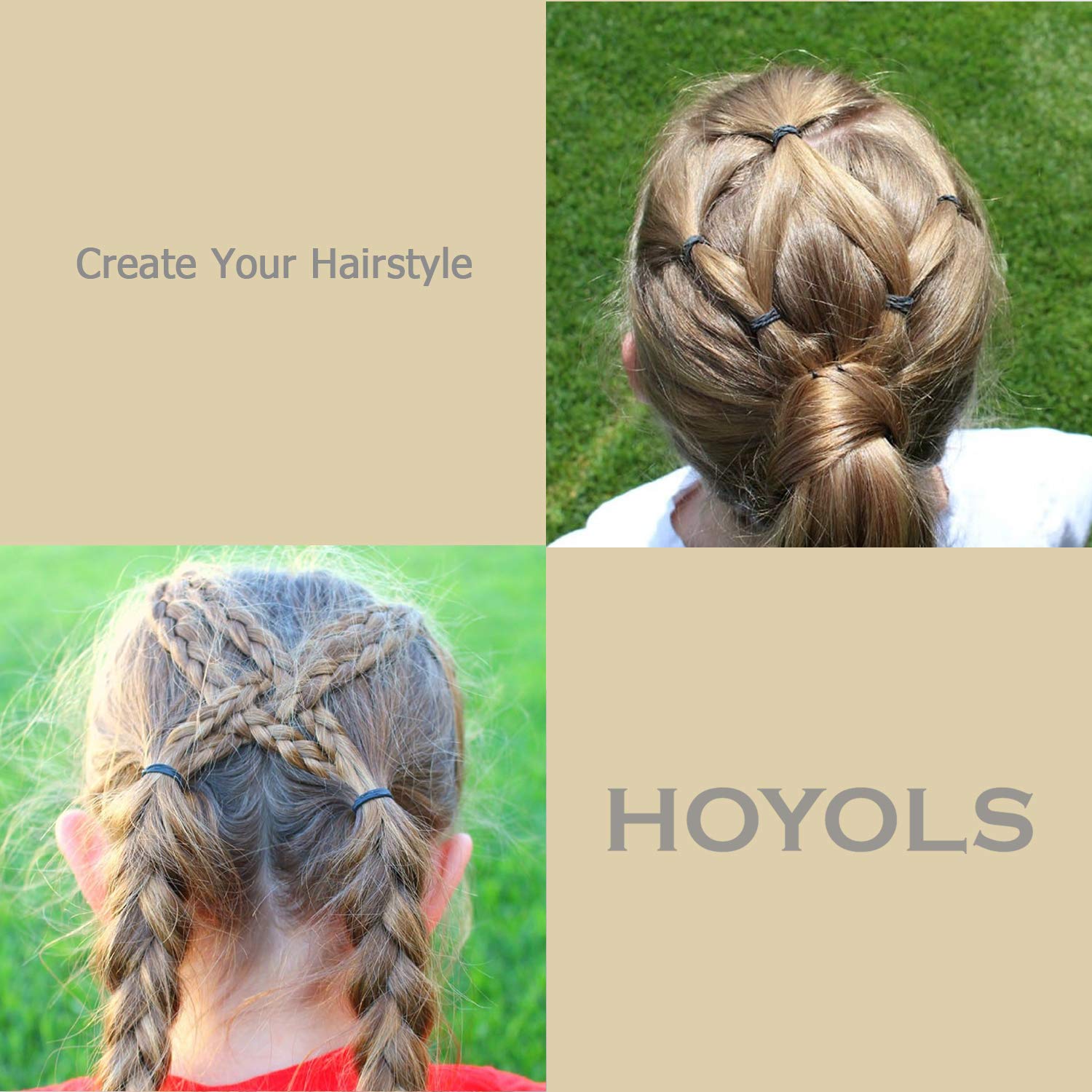 HOYOLS 3/4” Inches Black Hair Rubber Bands for Hair Ties Small Elastics Bands Large Hair Braiding Ponytail Holders for Baby Toddler Girls Kids Thick Hair Mini Bands No Damage 600pcs (M) Latex-Free