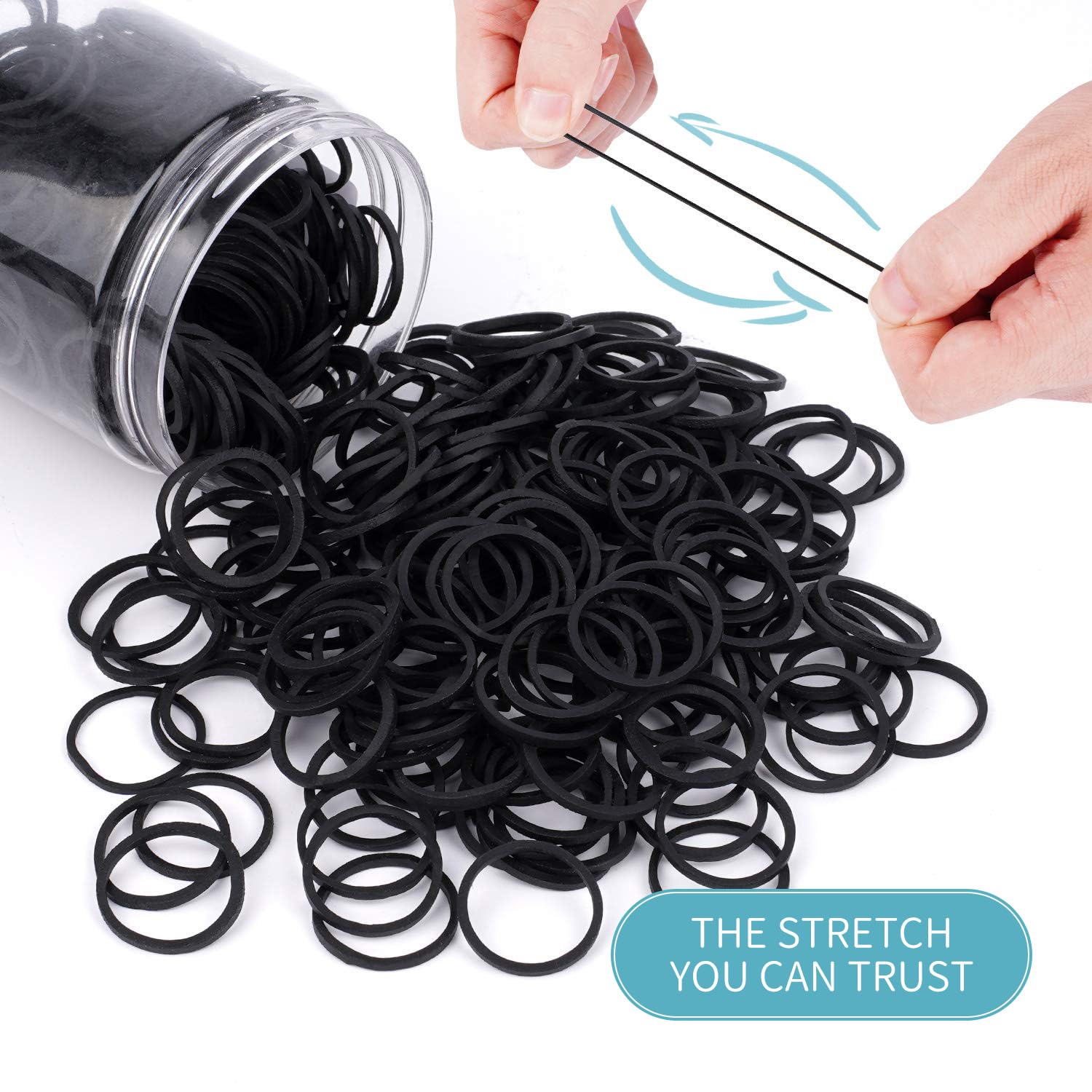 HOYOLS 3/4” Inches Black Hair Rubber Bands for Hair Ties Small Elastics Bands Large Hair Braiding Ponytail Holders for Baby Toddler Girls Kids Thick Hair Mini Bands No Damage 600pcs (M) Latex-Free