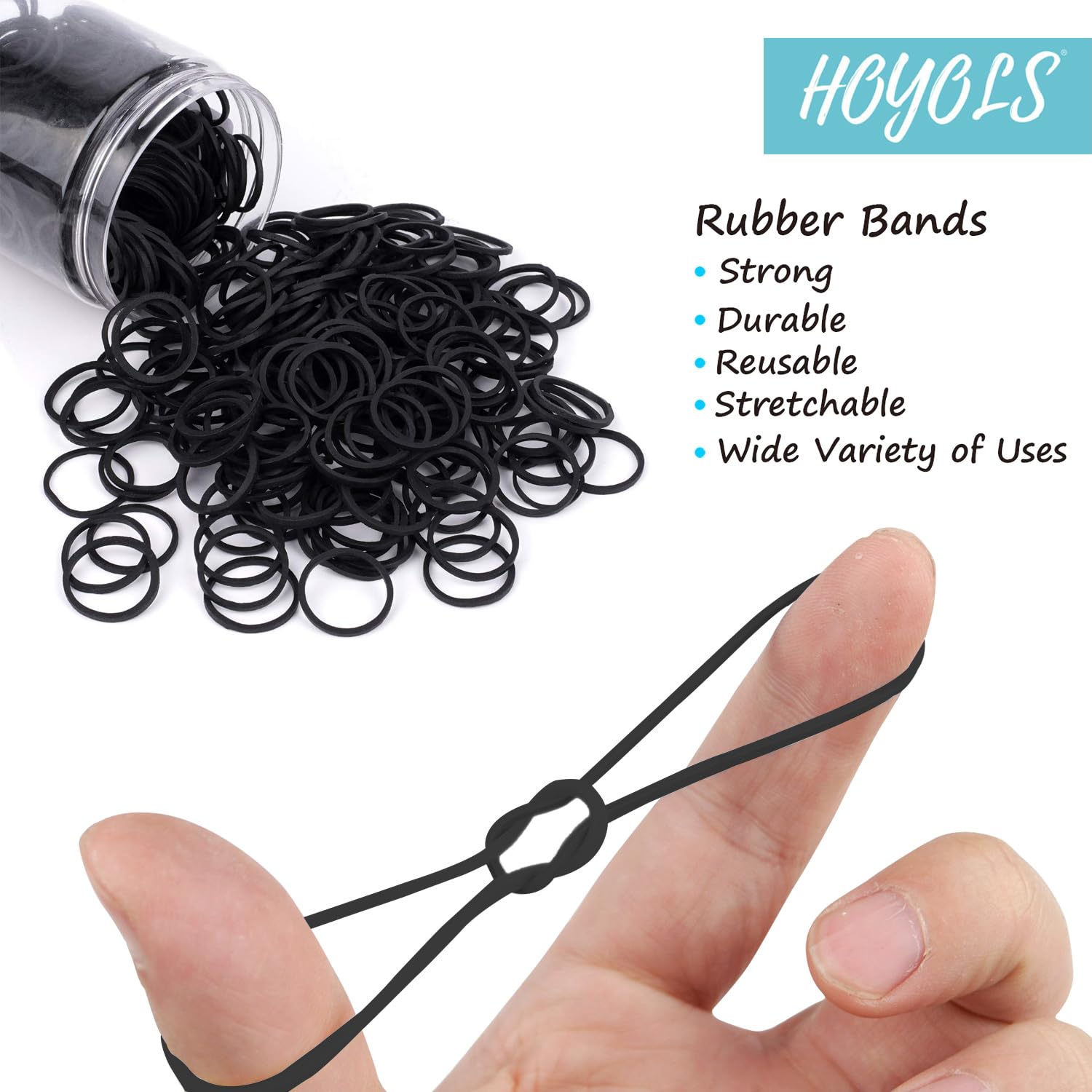 HOYOLS 3/4” Inches Black Hair Rubber Bands for Hair Ties Small Elastics Bands Large Hair Braiding Ponytail Holders for Baby Toddler Girls Kids Thick Hair Mini Bands No Damage 600pcs (M) Latex-Free