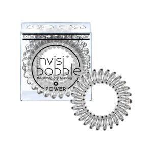 invisibobble power traceless spiral hair ties - pack of 3 crystal clear - strong elastic grip coil hair accessories for active women - no kink, non soaking - gentle for girls teens and thick hair