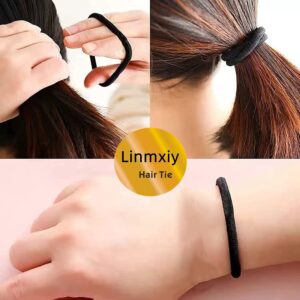 Black Hair Ties for Women-4mm-60 Count, Natural Rubber Elastic Hair Bands No Damage, 2 Metal Stainless Steel Pin Rat Tail Combs, ponytail holders for Women's, Men And Girls for Medium to Thick Hair.