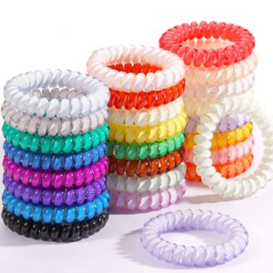 spiral hair ties, ded 24 pcs no crease hair ties,phone cord elastic hair ties,candy colors spiral hair coils hair ties,colorful ponytail holders hair accessories for women girls-a