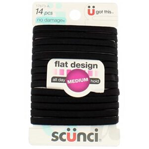 scunci no-damage black hair ties, flat design all day hold 14-pcs per pack (2-packs)