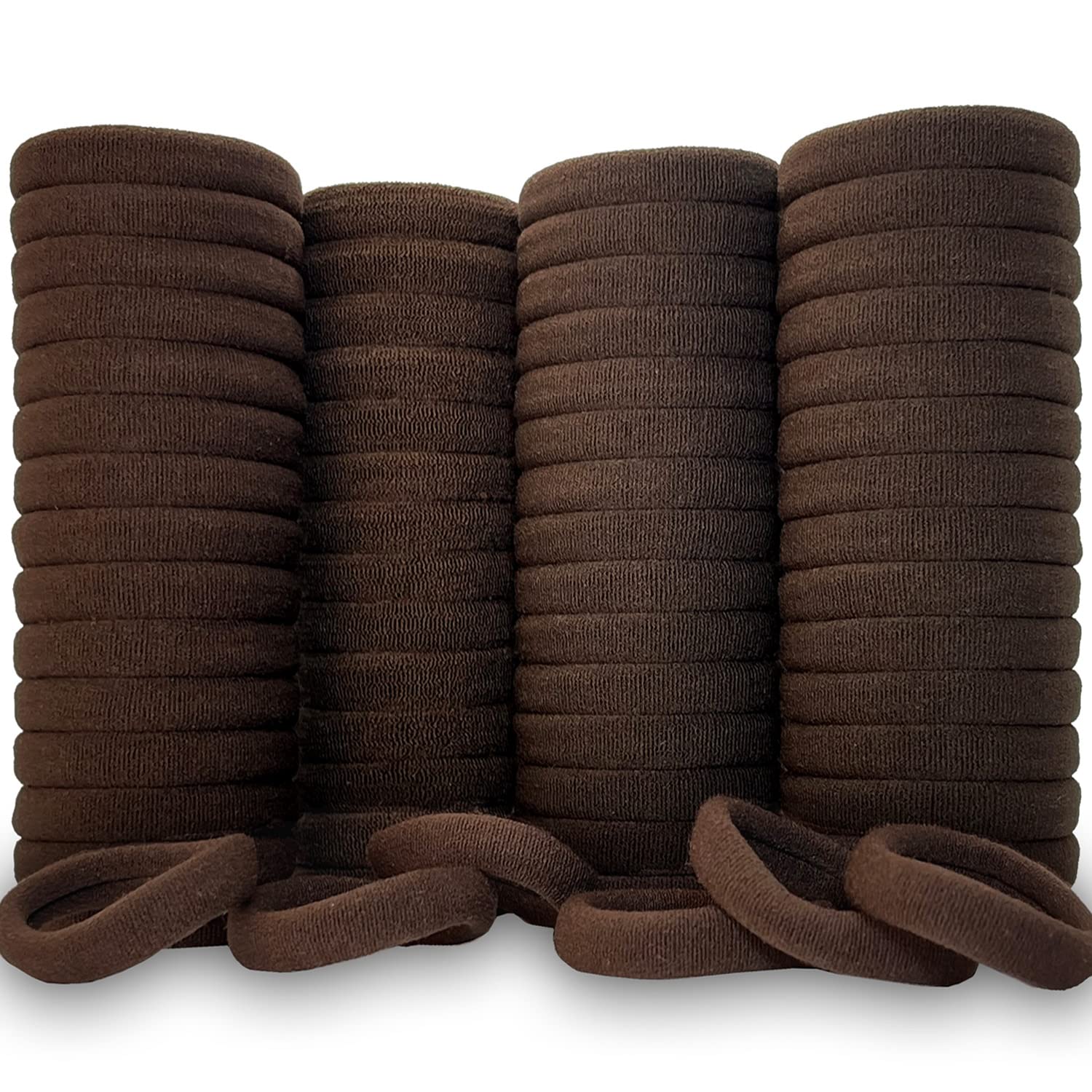 100 Pack Seamless Cotton Elastic Hair Ties for Women, Ponytail Holders, Stretch Hair Accessories, No Crease No Damage for Thick Hair (Dark Brown)