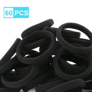 60PCS Black Large Hair ties, Cotton Hair Bands, Seamless Hair Ponytail Holders, by BAOLI