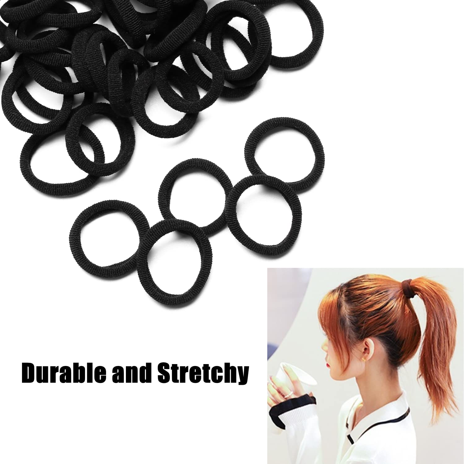 WANBY Hair Ties Mini Seamless Black Hair Bands Soft Elastics Ponytail Holders Hair Ties for Girls Toddler (100 Pcs)