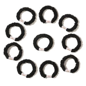 hair ties silk satin scrunchies - small mini thin elestics ponytail holder hair bands skinny scrunchy for thick curl hair no crease hair ties soft accessories no hurt your hair for women and girls (black)