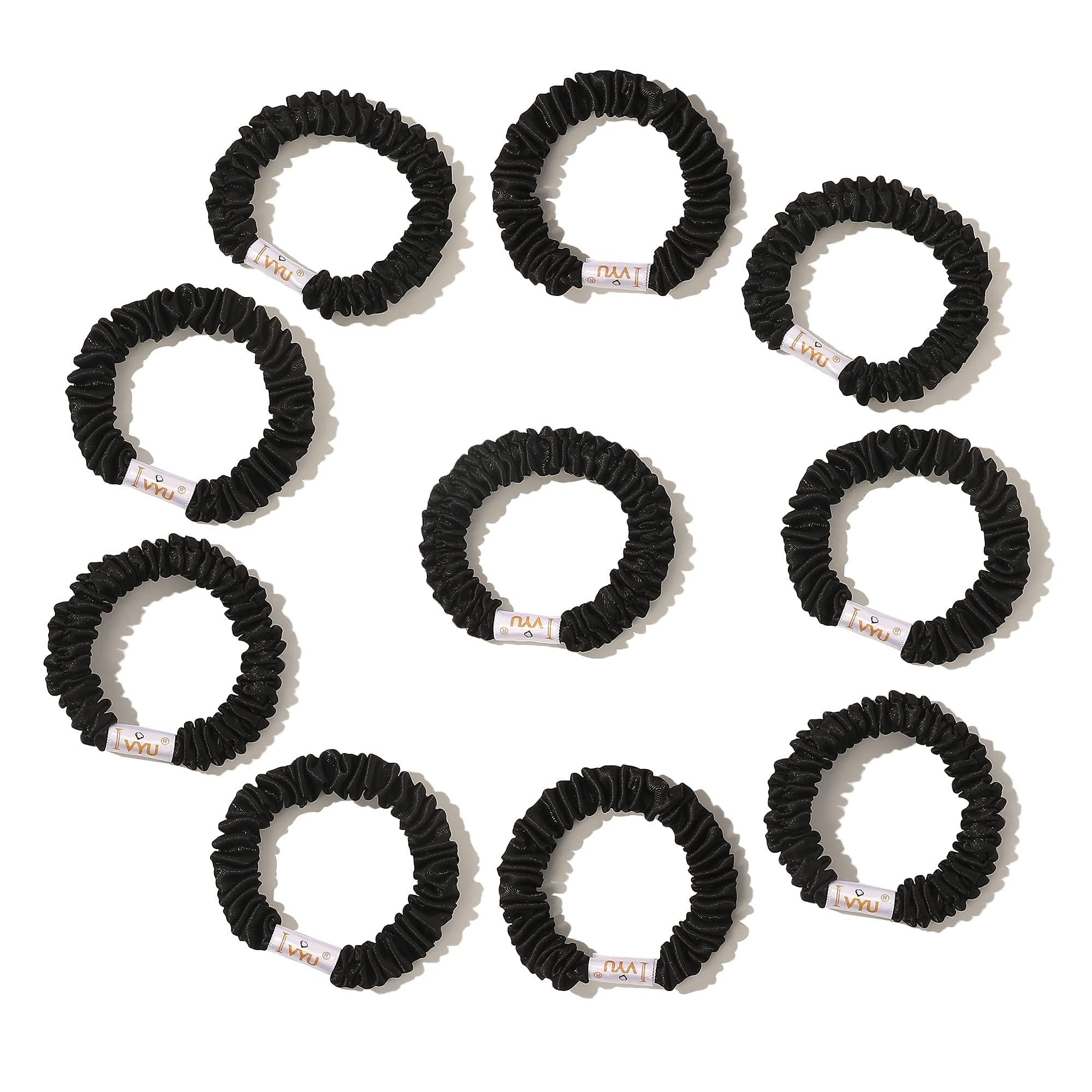 Hair Ties Silk Satin Scrunchies - Small Mini Thin Elestics Ponytail Holder Hair Bands Skinny Scrunchy For Thick Curl Hair No Crease Hair Ties Soft Accessories No Hurt Your Hair for Women and Girls (Black)