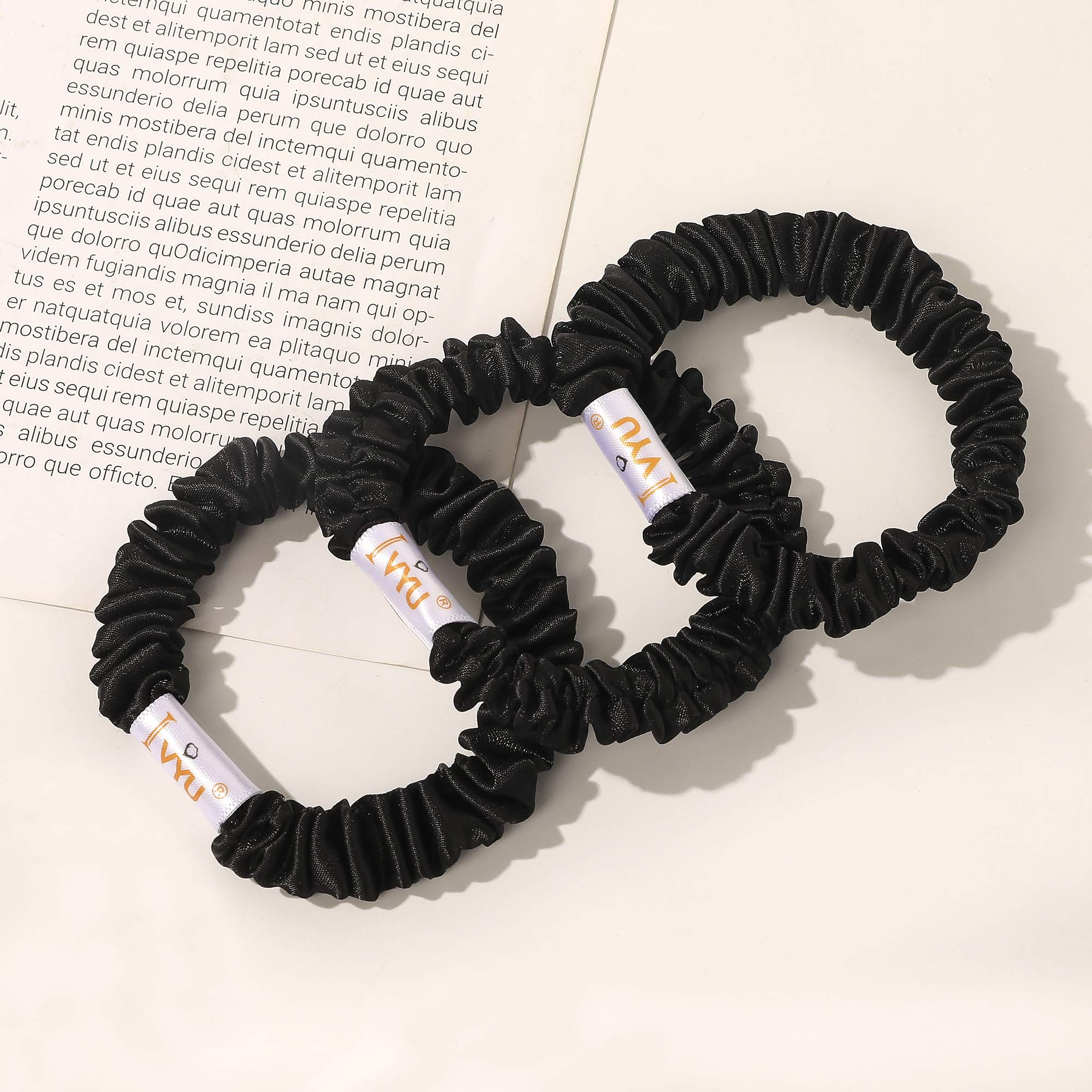 Hair Ties Silk Satin Scrunchies - Small Mini Thin Elestics Ponytail Holder Hair Bands Skinny Scrunchy For Thick Curl Hair No Crease Hair Ties Soft Accessories No Hurt Your Hair for Women and Girls (Black)