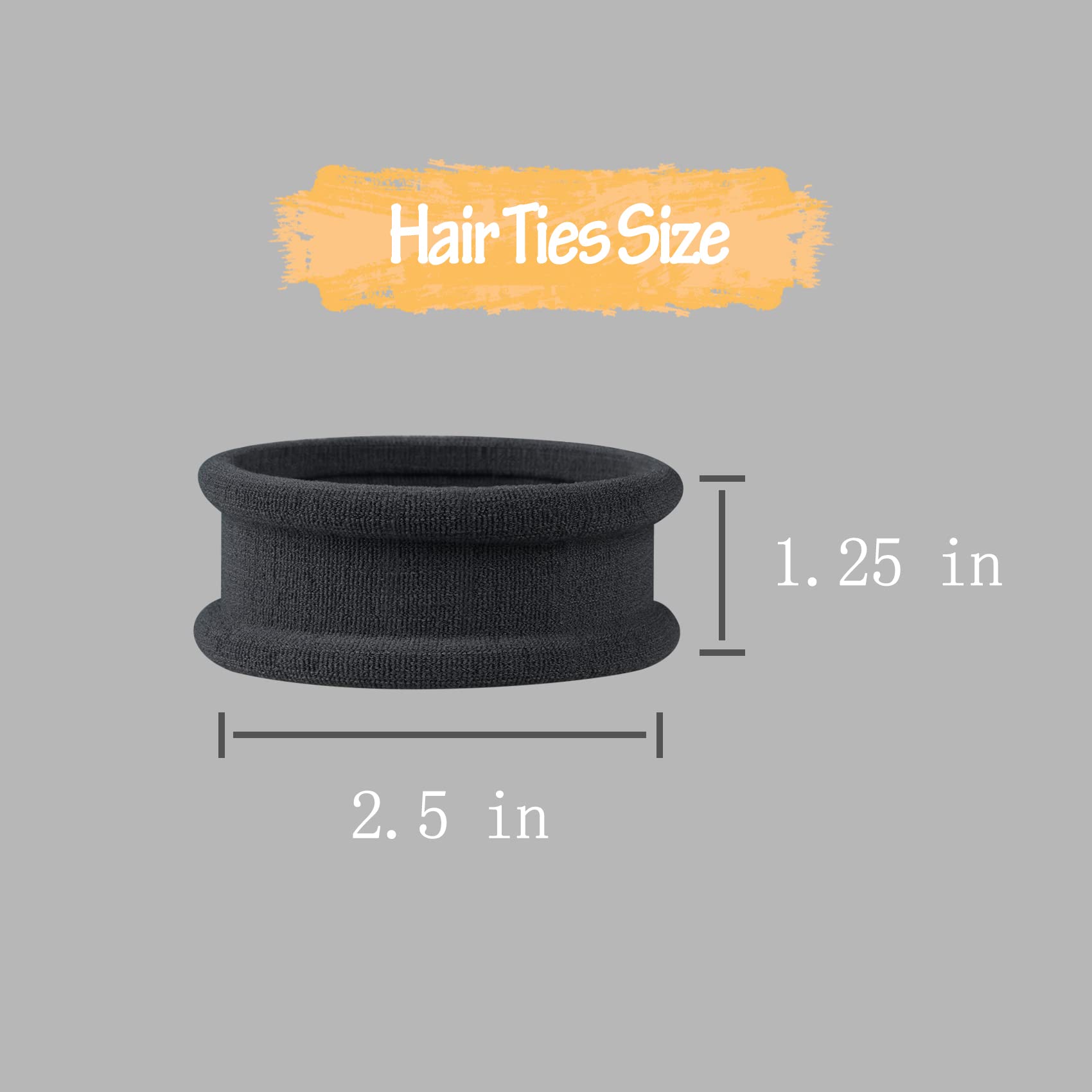 Black Hair Ties for Women Girls, Big Hair Scrunchies Elastics Bands Elastic Hair Tie Ropes Ponytail Holders for Thick Heavy Long or Curly Hair 20 PCS