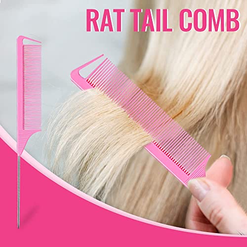 TsMADDTs Clear Small Rubber Elastics with Hair Loop Styling Tool Set,1000pcs Rubber Hair Ties 2Pcs French Braid Tool Loop 1Pcs Rat Tail Combs for Braiding Styling,Pink