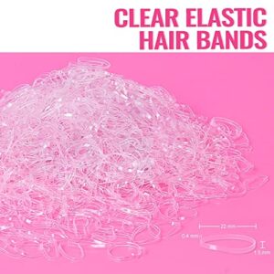 TsMADDTs Clear Small Rubber Elastics with Hair Loop Styling Tool Set,1000pcs Rubber Hair Ties 2Pcs French Braid Tool Loop 1Pcs Rat Tail Combs for Braiding Styling,Pink