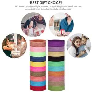 200 Pieces Elastic Knotted Hair Ties Colorful Ribbon Hair Bands No Crease Ponytail Holders Multicolor Fold Over Hair Accessories for Women Girls