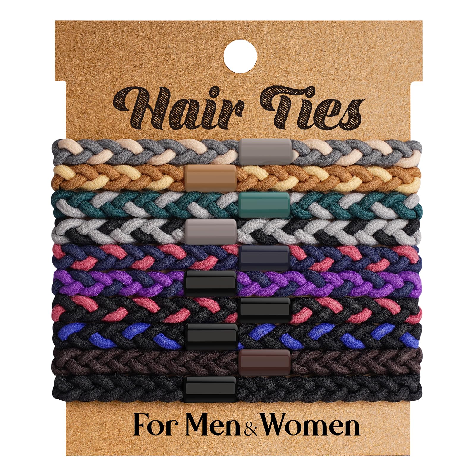 EasYoung 10pcs Braided Mens Hair Ties for Guys, for Buns Curly Thick Dense Hair Elastic Hair Ties For Men & Women, No Crease Hair Coils Hair Ties Men with Long Hair